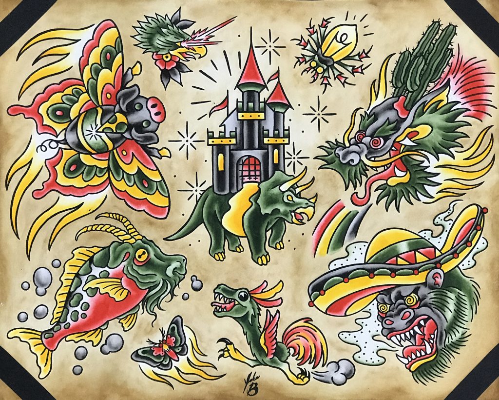 Traditional Goofy Flash Sheet Painting - Tattoos by Jake B